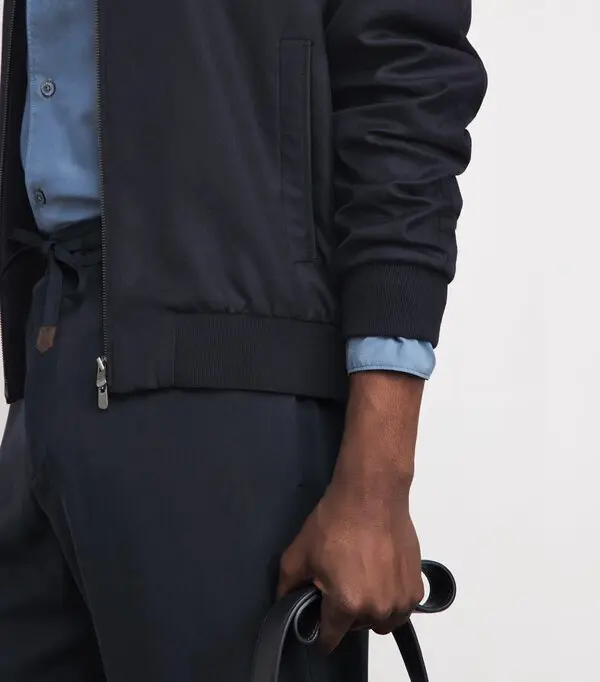 Agnona Cashmere-silk Twill Bomber Jacket - Navy