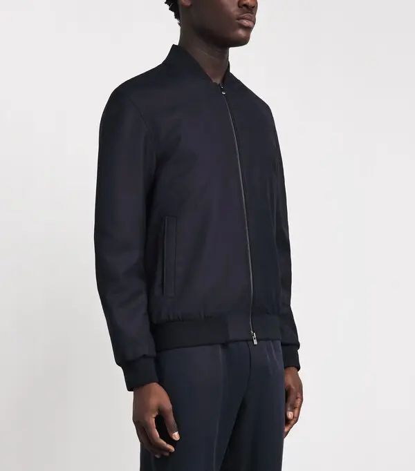 Agnona Cashmere-silk Twill Bomber Jacket - Navy