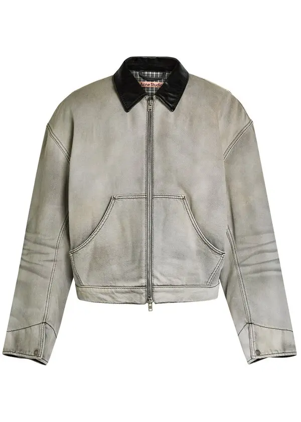Acne Studios Leather-trim Cotton-twill Jacket - White And Black