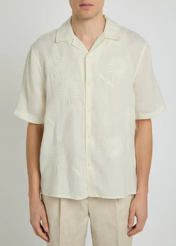 WAX LONDON Didcot Floral-embroidered Linen Shirt