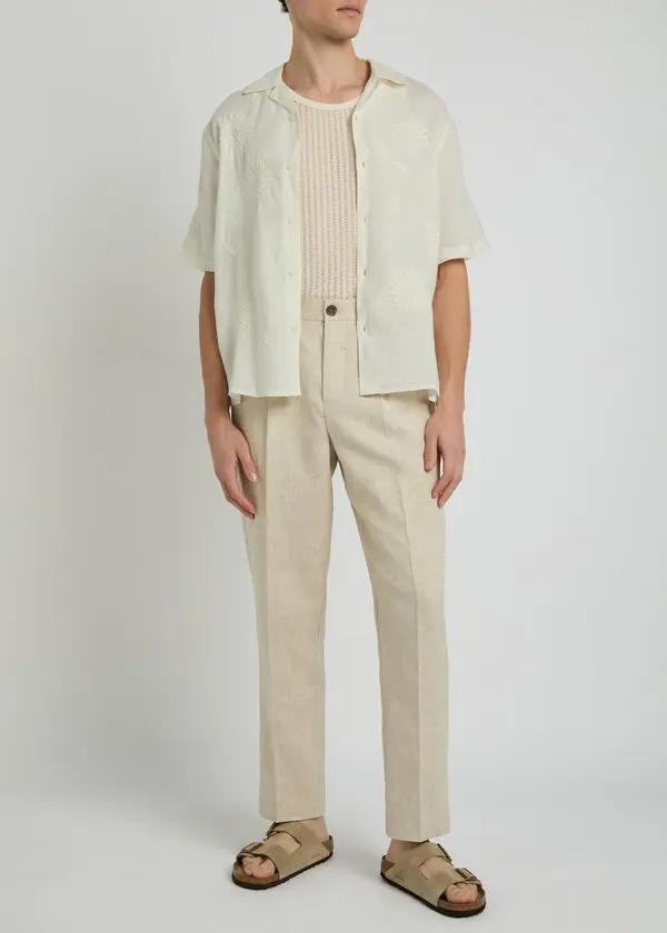 WAX LONDON Didcot Floral-embroidered Linen Shirt