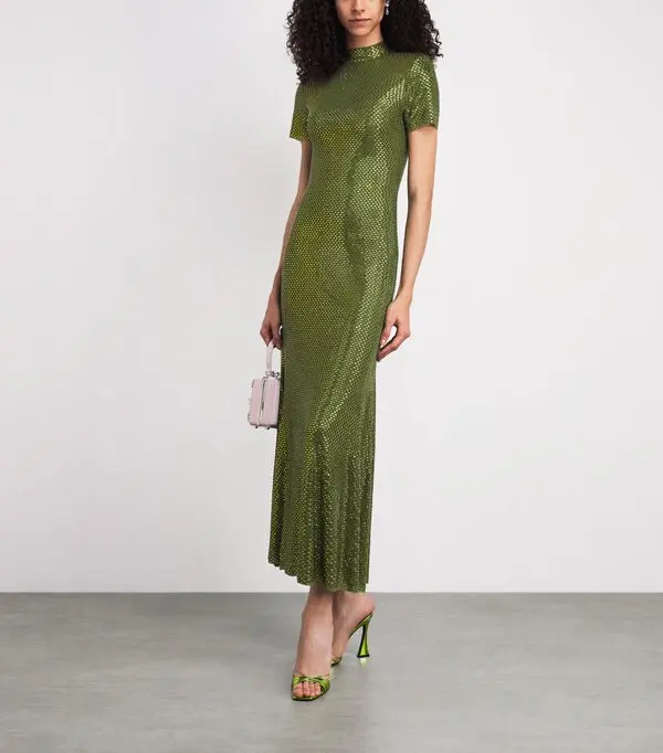 green dress self portrait Green Rhinestone Maxi Dress – self-portrait main image 1