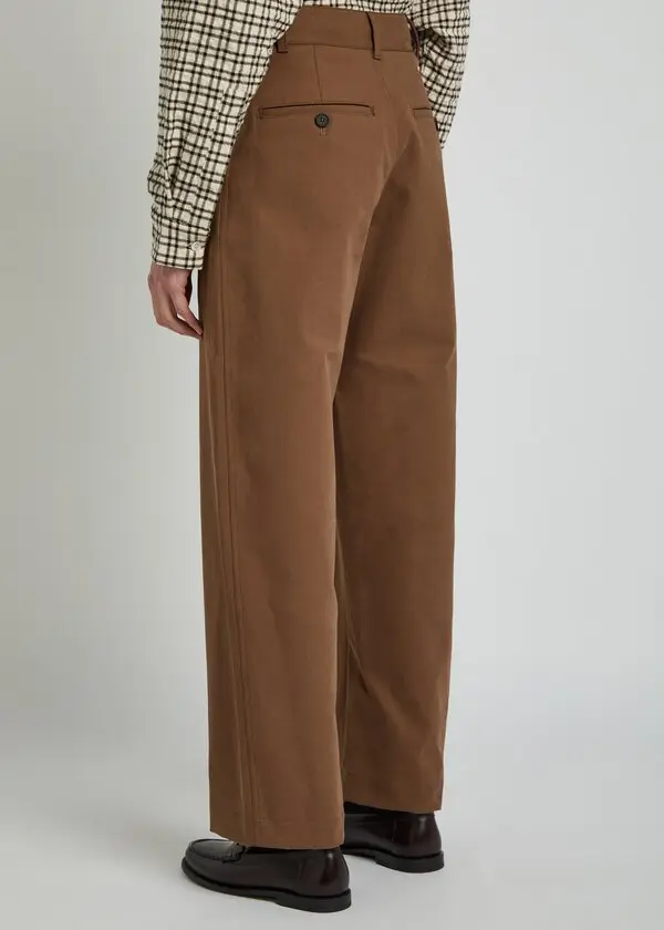 Studio Nicholson Bosworth Curved-leg Cotton Trousers - Brown