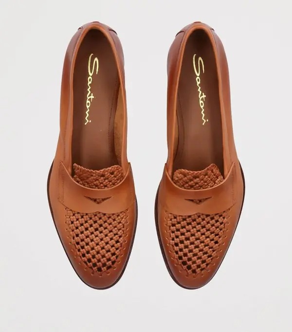 Santoni Leather Loafers - Beige