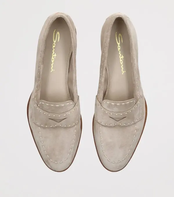 Santoni Suede Marlene Dash Loafers - Beige