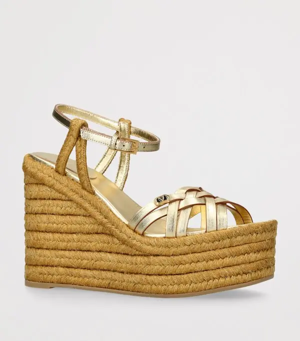 Valentino Garavani Leather Bribri Wedge Sandals - Gold