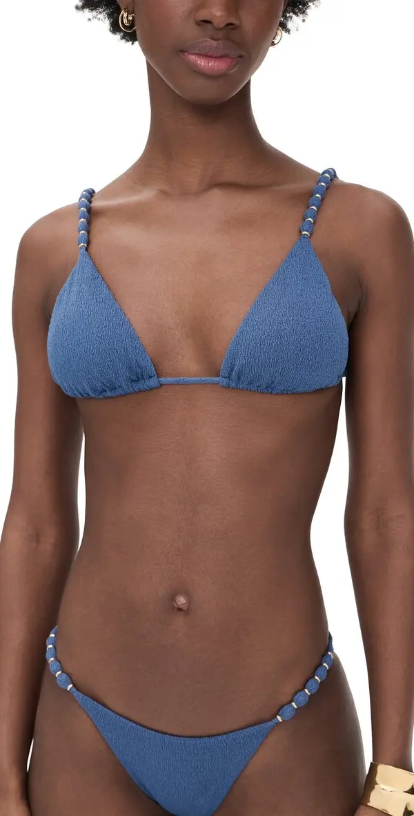 VIX PAULA HERMANNY Beads Tri Parallel Bikini Top - Blue