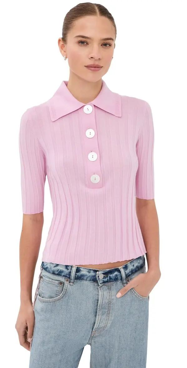 NACKIYE Sugarman Short Sleeve Polo Knit Top - Rose
