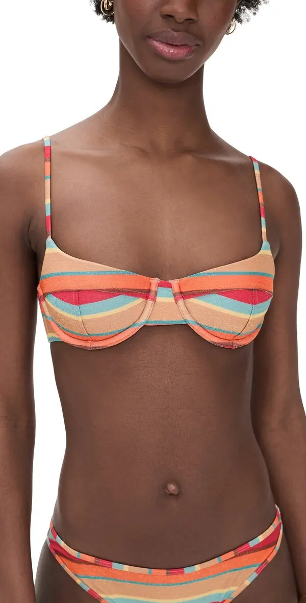Ramy Brook Striped Mona Bikini Top - Flame Glitter Stripe