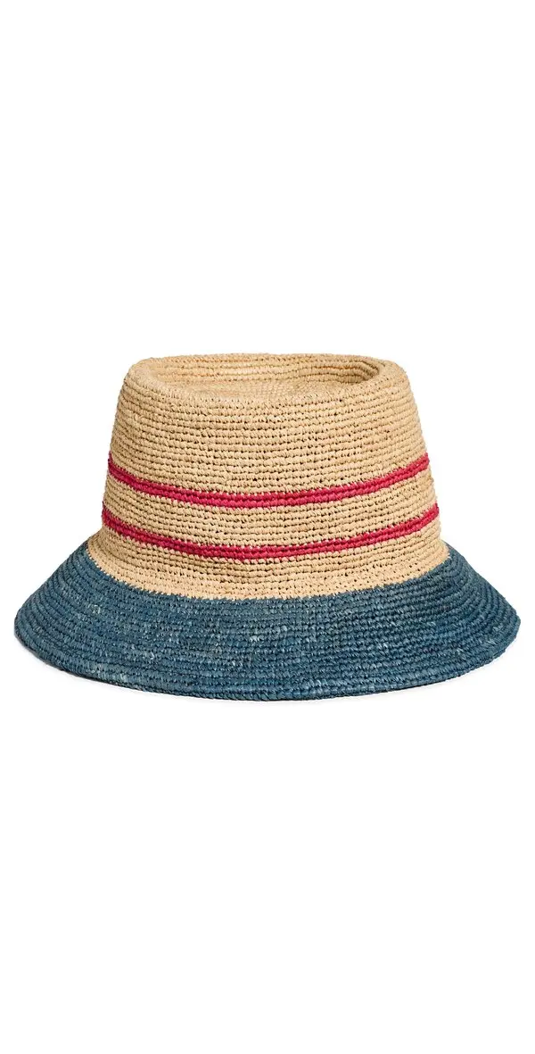 Brixton Ellee Straw Bucket Hat - Natural/navy/red