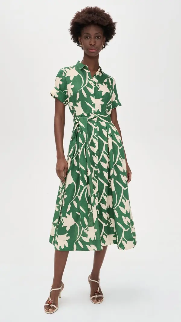 Birds Of Paradis Aster Linen Midi Shirt Dress - Madalena Floral |  Editorialist