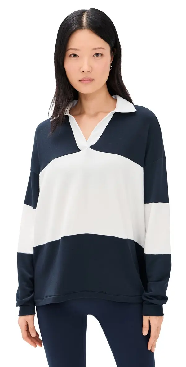 Splits59 Katie Fleece Rugby Polo - Indigo/white