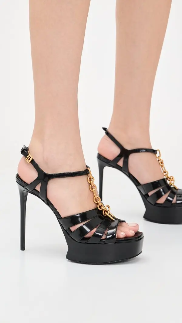 Balmain Sync Platform Sandals In Patent Lambskin - 0pa Noir
