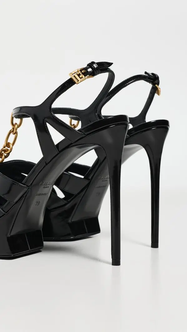 Balmain Sync Platform Sandals In Patent Lambskin - 0pa Noir