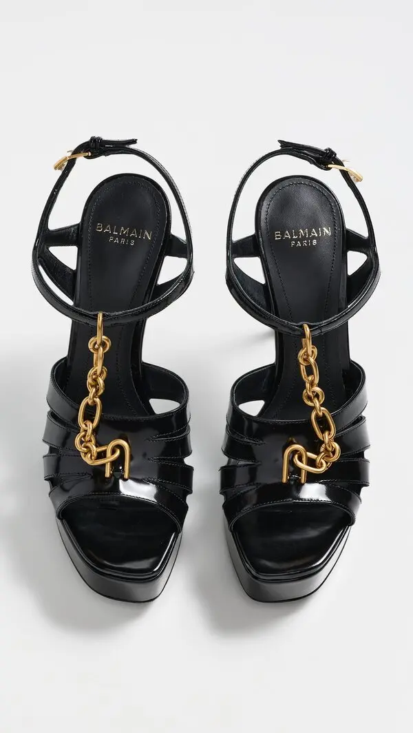 Balmain Sync Platform Sandals In Patent Lambskin - 0pa Noir