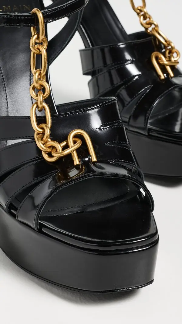 Balmain Sync Platform Sandals In Patent Lambskin - 0pa Noir