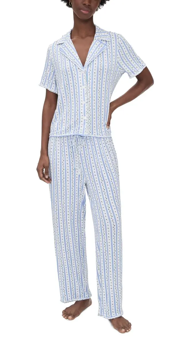 Hill House Home The Marina Pajama Set - Petal Stripe Blue