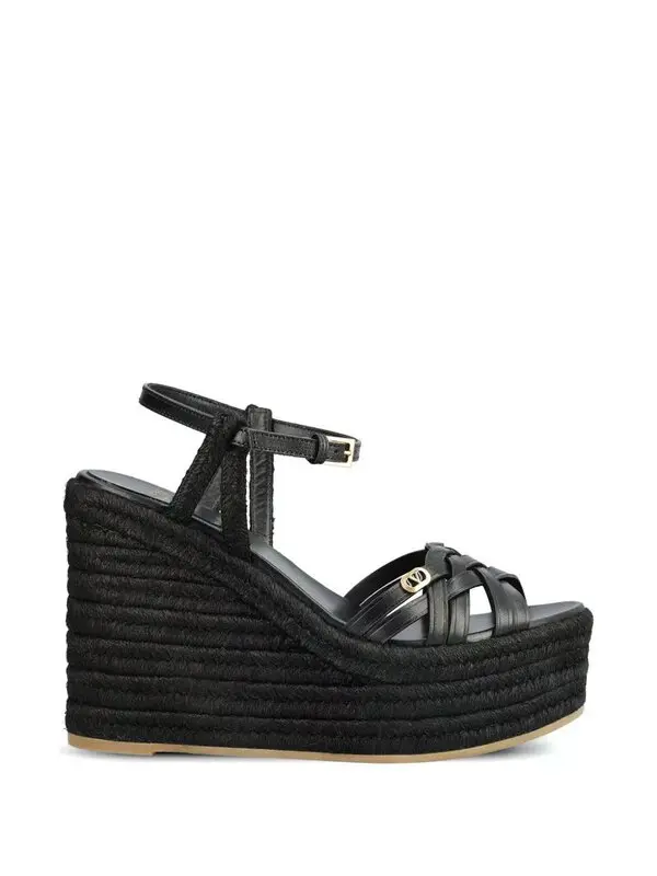 Valentino Garavani Rockstud Woven Wedge Sandals - Black