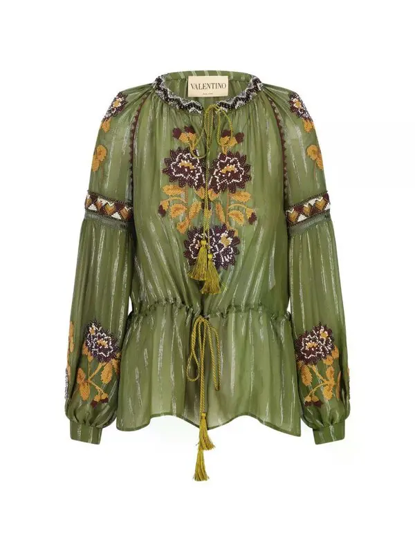 Valentino Garavani Floral Bead-embellished Blouse - Green