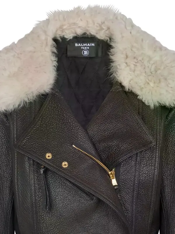 Balmain Shearling-collar Lambskin Biker Jacket