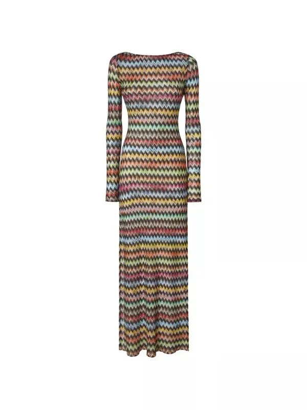 Missoni Long-sleeve Zigzag-pattern Beach Dress - Brown