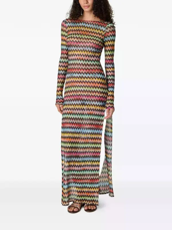 Missoni Long-sleeve Zigzag-pattern Beach Dress
