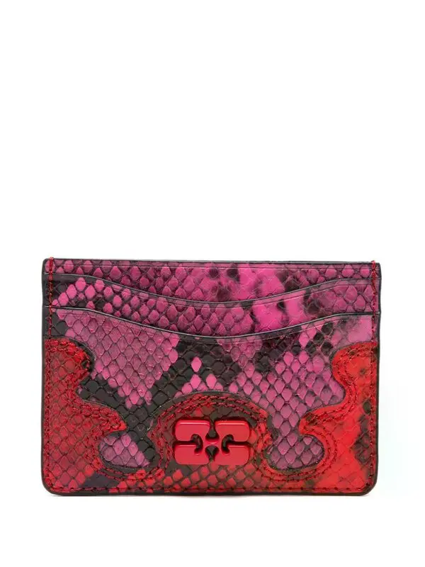 GANNI Snake-effect Logo Cardholder - Pink