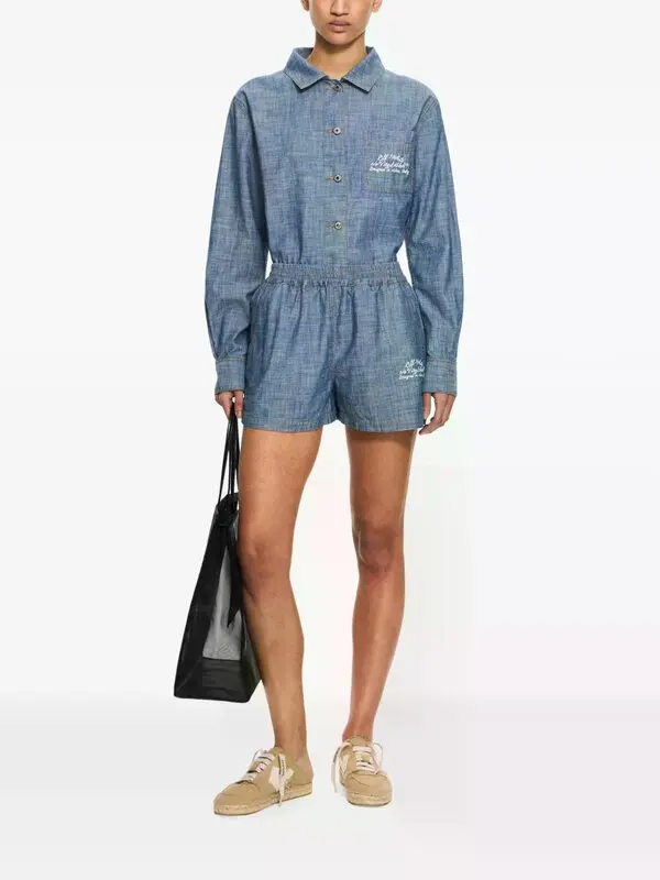 Off-White Chambray Denim Shorts - Blue