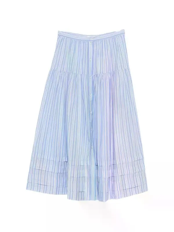 DÔEN Striped Tiered Midi Skirt - Blue
