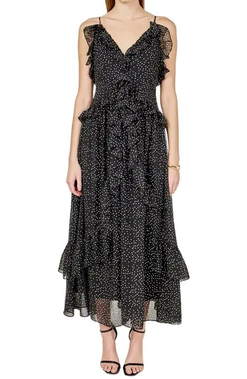 Endless Rose Dot Ruffle Sleeveless Maxi Dress - Black