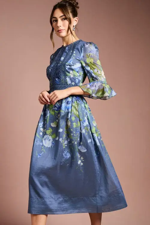 Coast Placement Print Organza Midi Dress