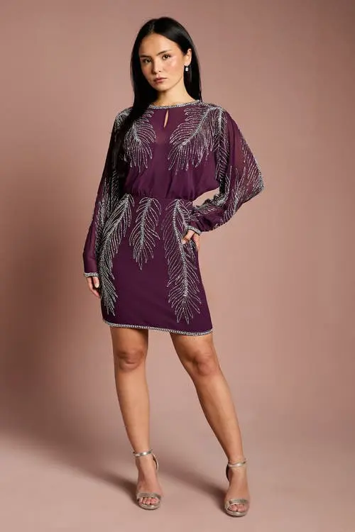 Coast Petite Feather Embellished Mini Dress - Red
