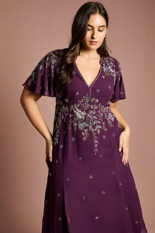 Coast Floral Embellished Midi Dress - Wine