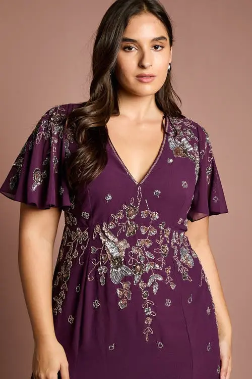 Coast Floral Embellished Midi Dress - Wine