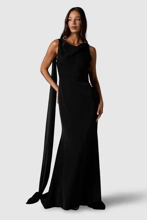 Coast Cowl Back Crepe Maxi Dress - Black