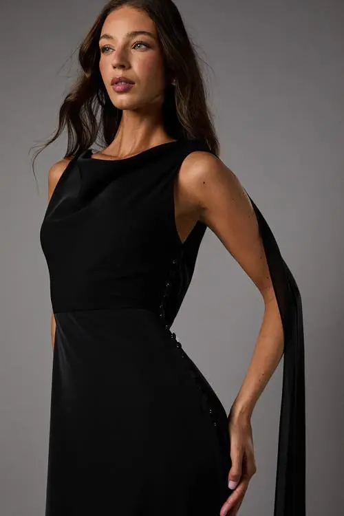 Coast Cowl Back Crepe Maxi Dress - Black