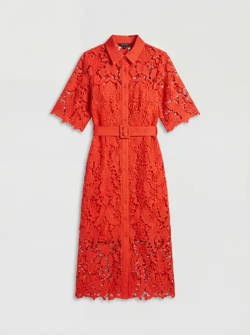 Coast Lace Short Sleeve Shirt Dress - Flame Red