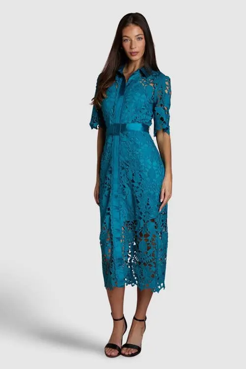 Coast Lace Short Sleeve Shirt Dress - Teal