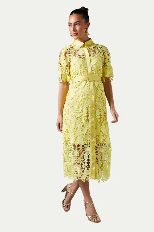 Coast Lace Short Sleeve Shirt Dress - Yellow