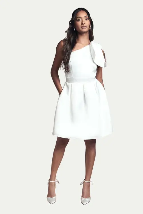 Coast One Shoulder Bow Bridal Mini Dress - Ivory
