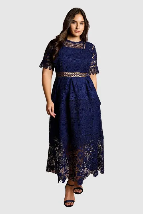 Coast Short Sleeve Lace Midi Dress - Navy