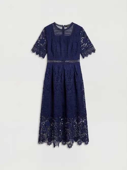 Coast Plus Embroidered Lace Midi Dress - Navy