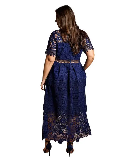 Coast Embroidered Lace Midi Dress - Navy