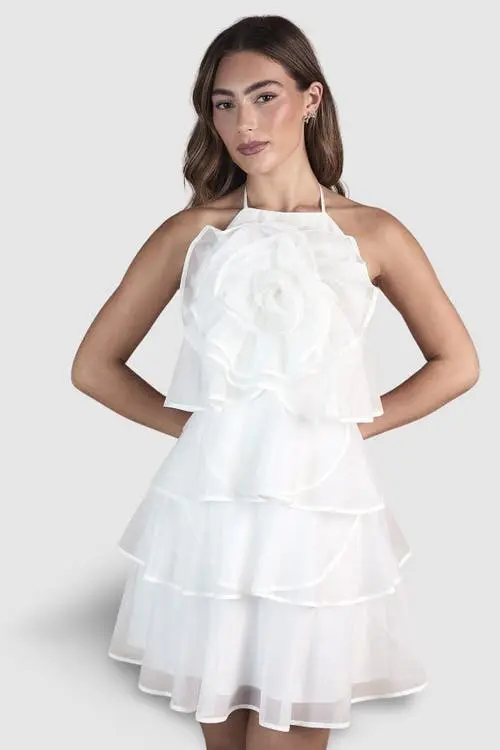 Coast Corsage Halter Bridal Mini Dress - Ivory