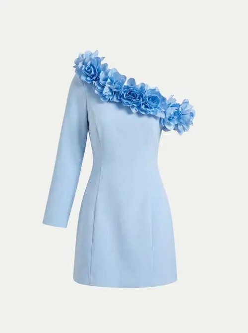 Coast 3d Floral One-shoulder Mini Dress - Blue