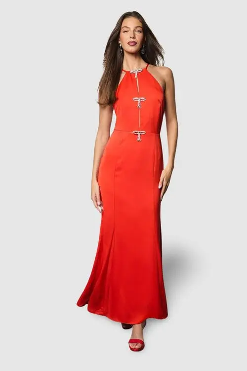 Coast Diamante Bow Halter Maxi Dress - Red