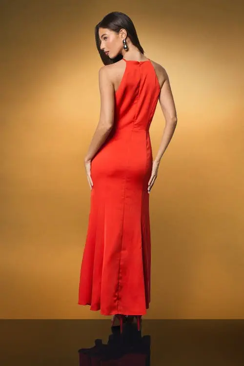 Coast Diamante Bow Halterneck Maxi Dress - Red