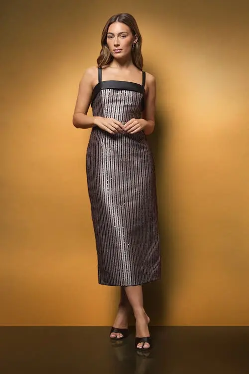 Coast Muse Beaded Sequin Midi Dress