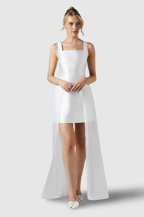 Coast Twill Mini Wedding Dress With Organza Overlay - Ivory
