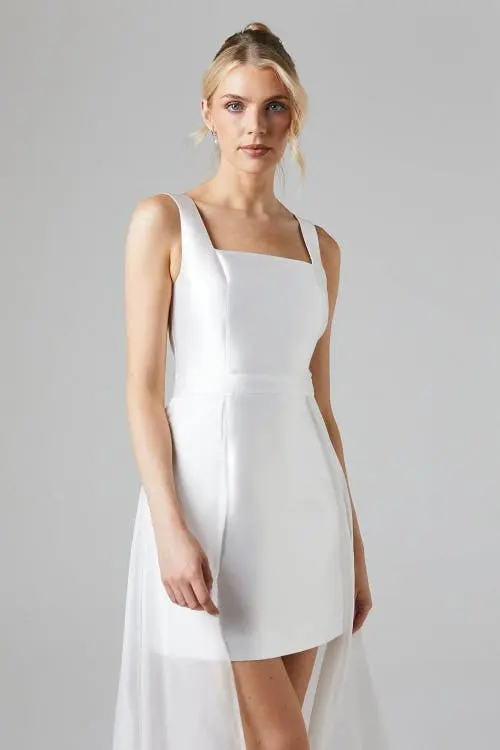 Coast Twill Mini Wedding Dress With Organza Overlay